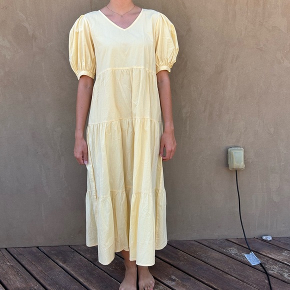 Brass & Rose by cts | Dresses | Butter Yellow Puff Sleeve Sunday Dress ...